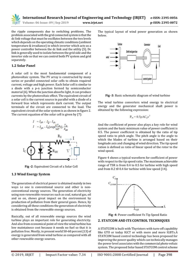 Irjet Power Quality Improvement Of Grid Connected Renewable System Using Statcom Controller At