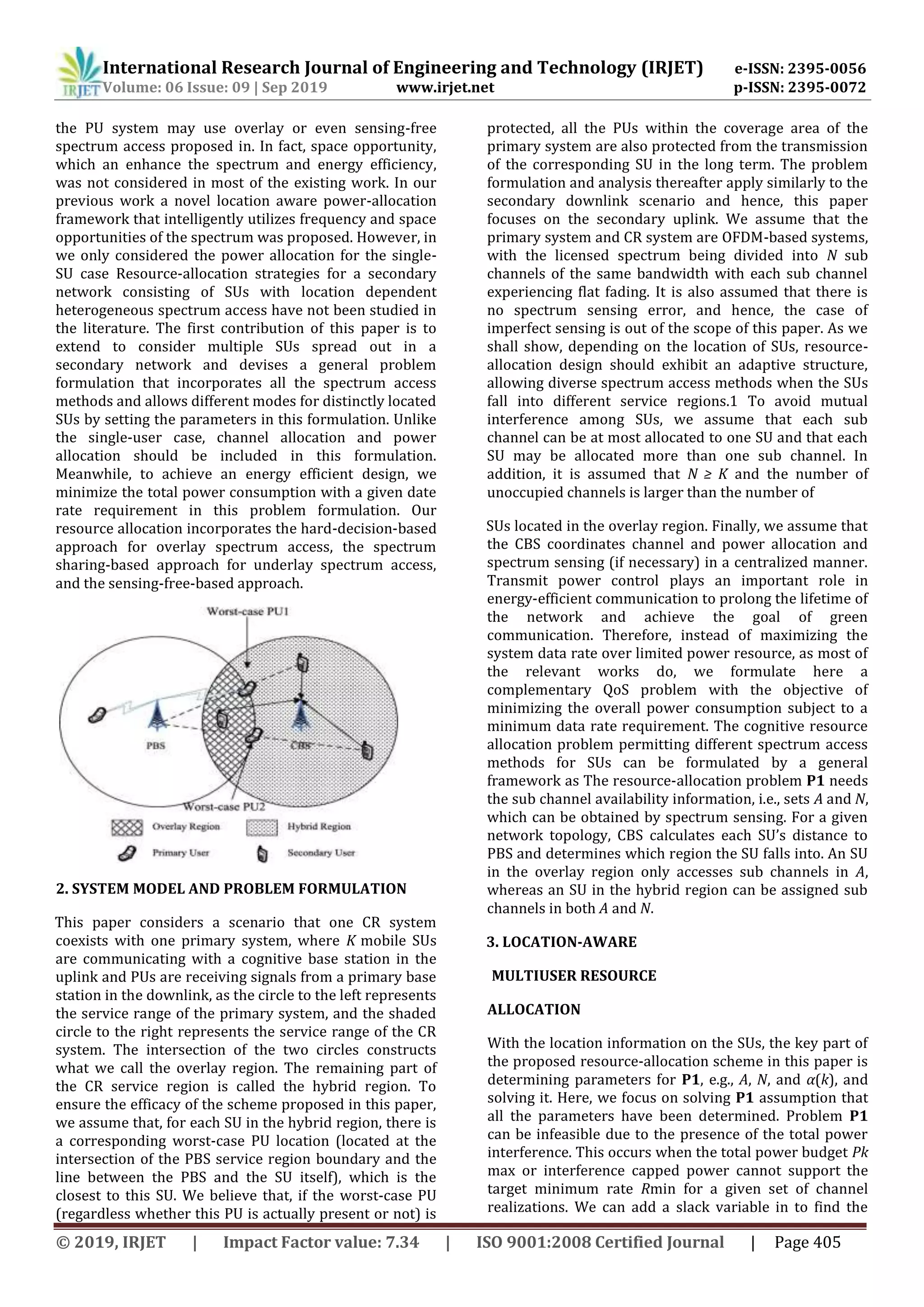 IRJET- Channel Allocation Strategy for Multiuser Cognitive and Location Aware Spectrum Access ...