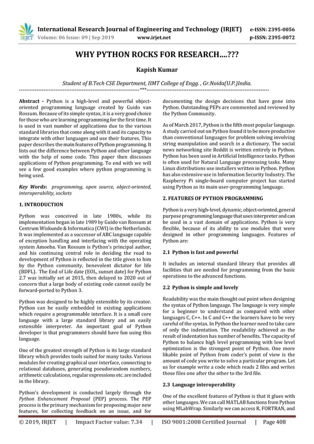 IRJET- Why Python Rocks for Research....??? | PDF