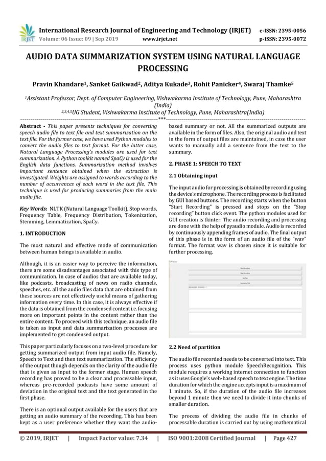 IRJET- Audio Data Summarization System using Natural Language Processing | PDF