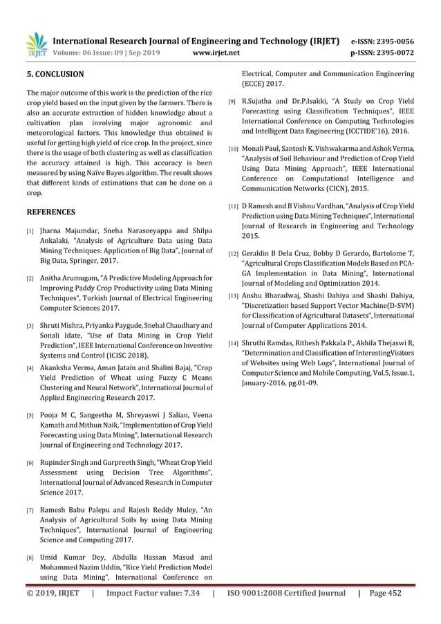 Irjet Agricultural Data Modeling And Yield Forecasting Using Data Mining Techniques Pdf