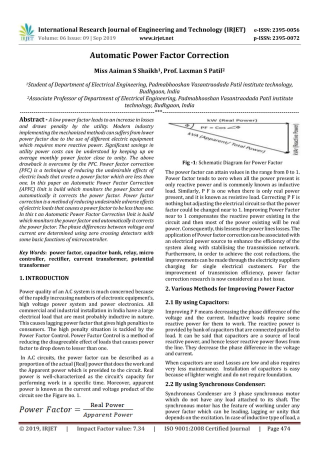 IRJET- Automatic Power Factor Correction | PDF