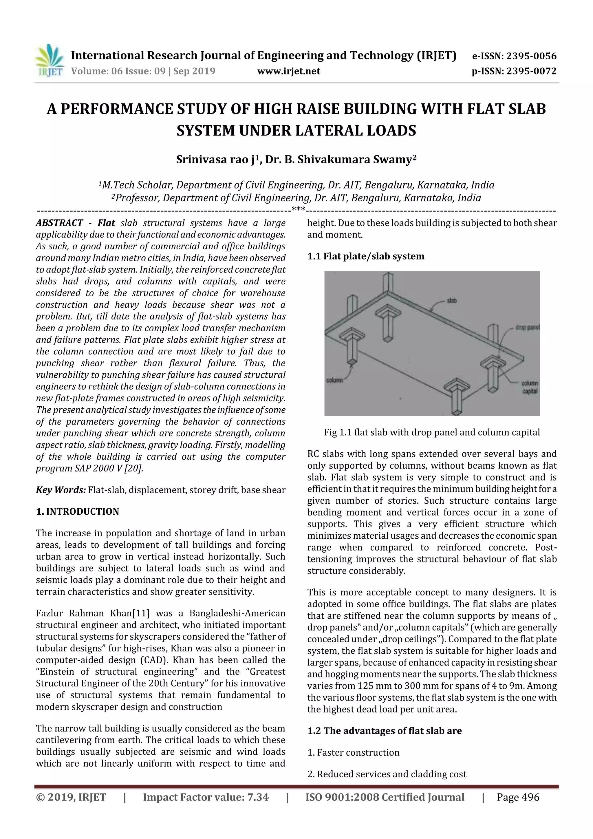 IRJET- A Performance Study of High Raise Building with Flat Slab System under Lateral Loads | PDF