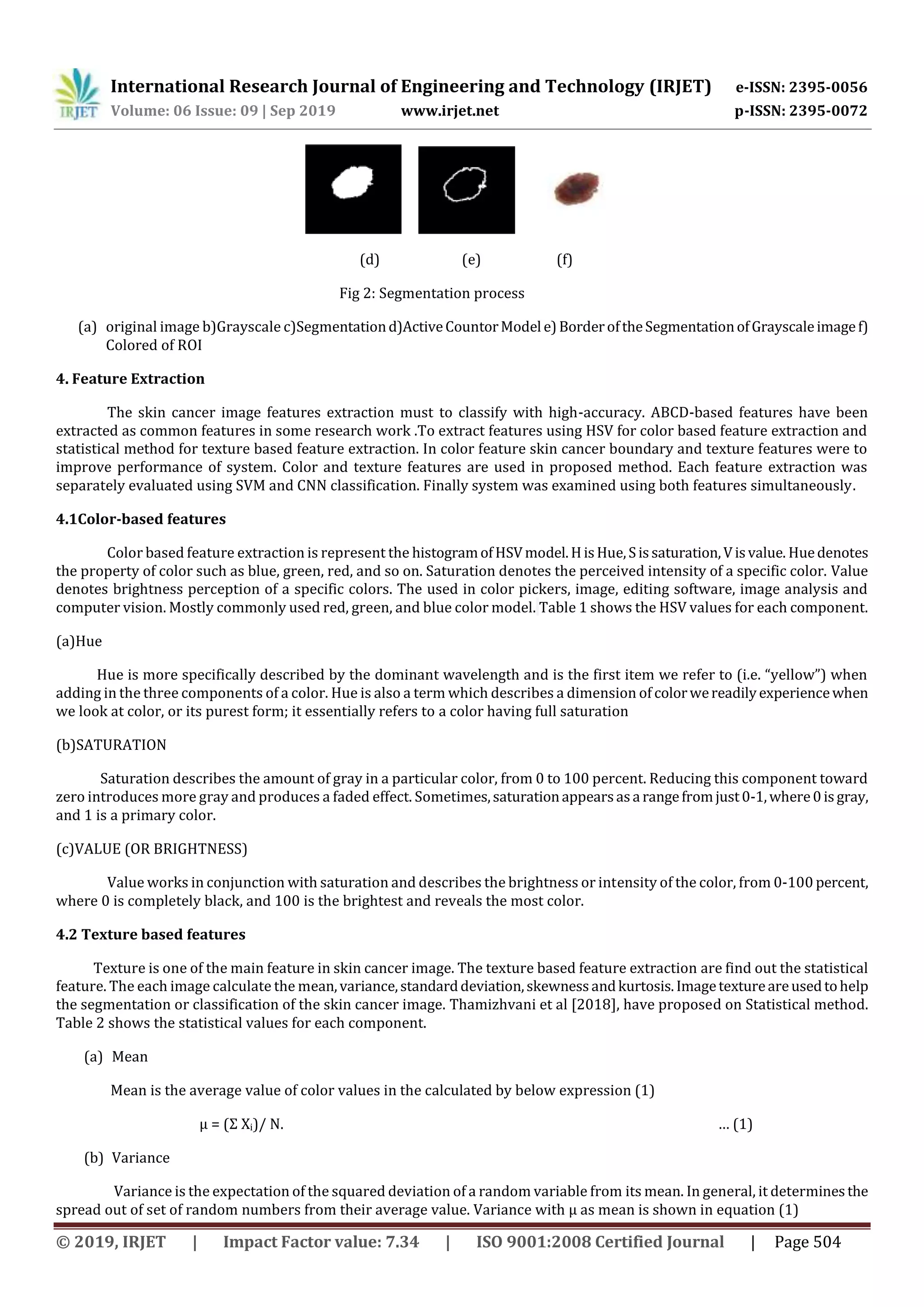 Irjet Color And Texture Based Feature Extraction For Classifying Skin