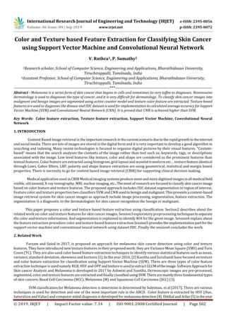 IRJET- Color and Texture based Feature Extraction for Classifying Skin Cancer using Support ...