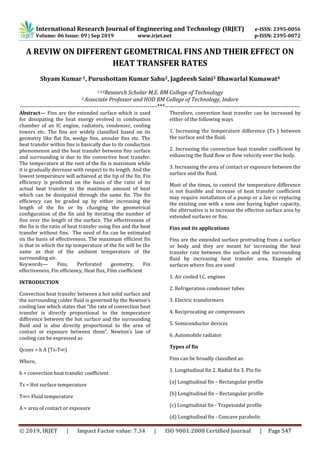 IRJET- A Reviw on Different Geometrical Fins and their Effect on Heat ...
