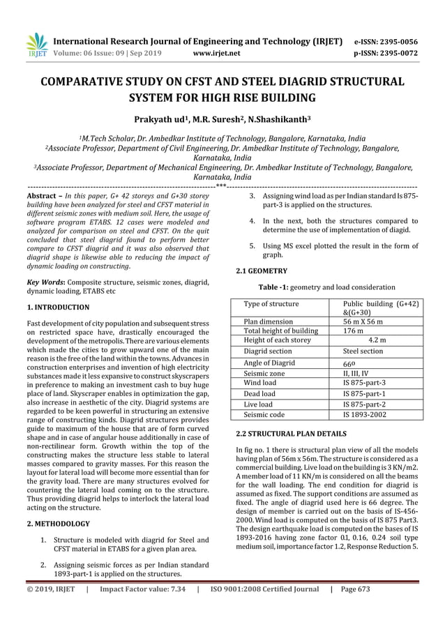 IRJET- Comparative Study on CFST and Steel Diagrid Structural System for High Rise Building | PDF