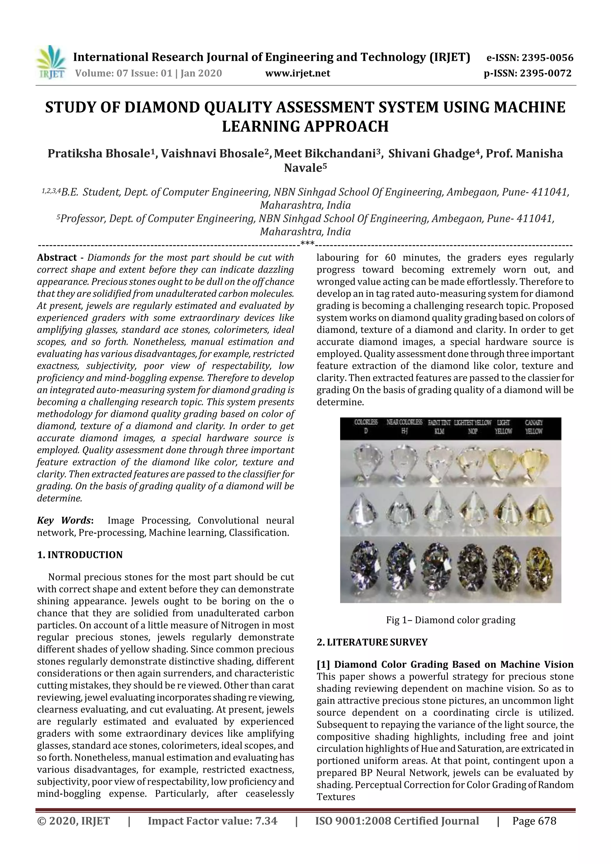 IRJET- Study of Diamond Quality Assessment System using Machine ...