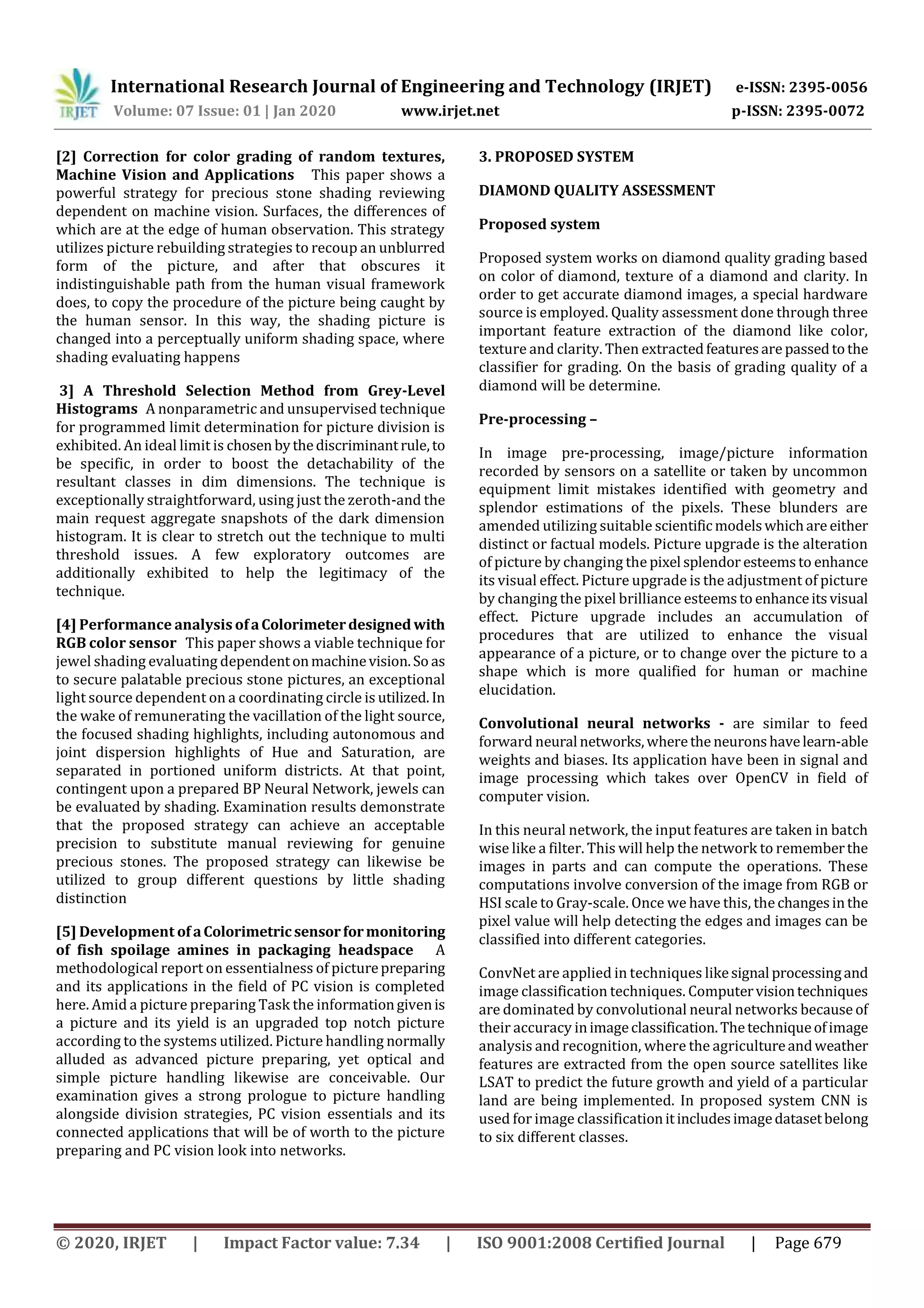 IRJET- Study of Diamond Quality Assessment System using Machine ...
