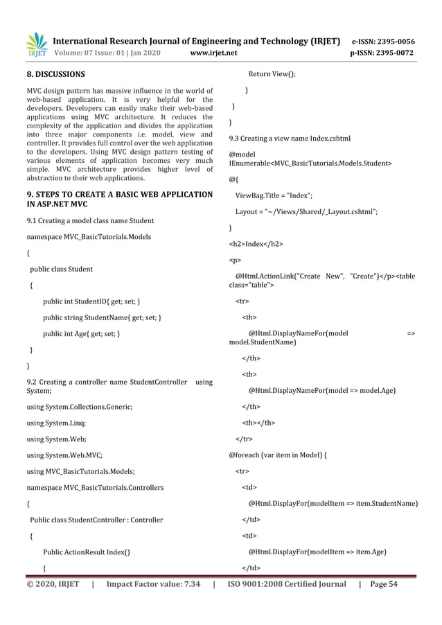 IRJET- MVC Framework: A Modern Web Application Development Approach and Working | PDF
