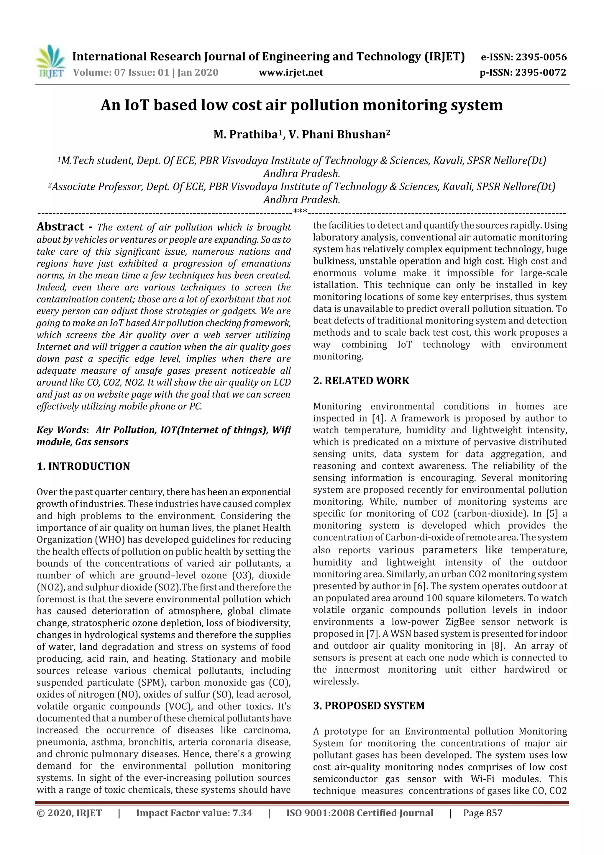 IRJET- An IoT based Low Cost Air Pollution Monitoring System | PDF