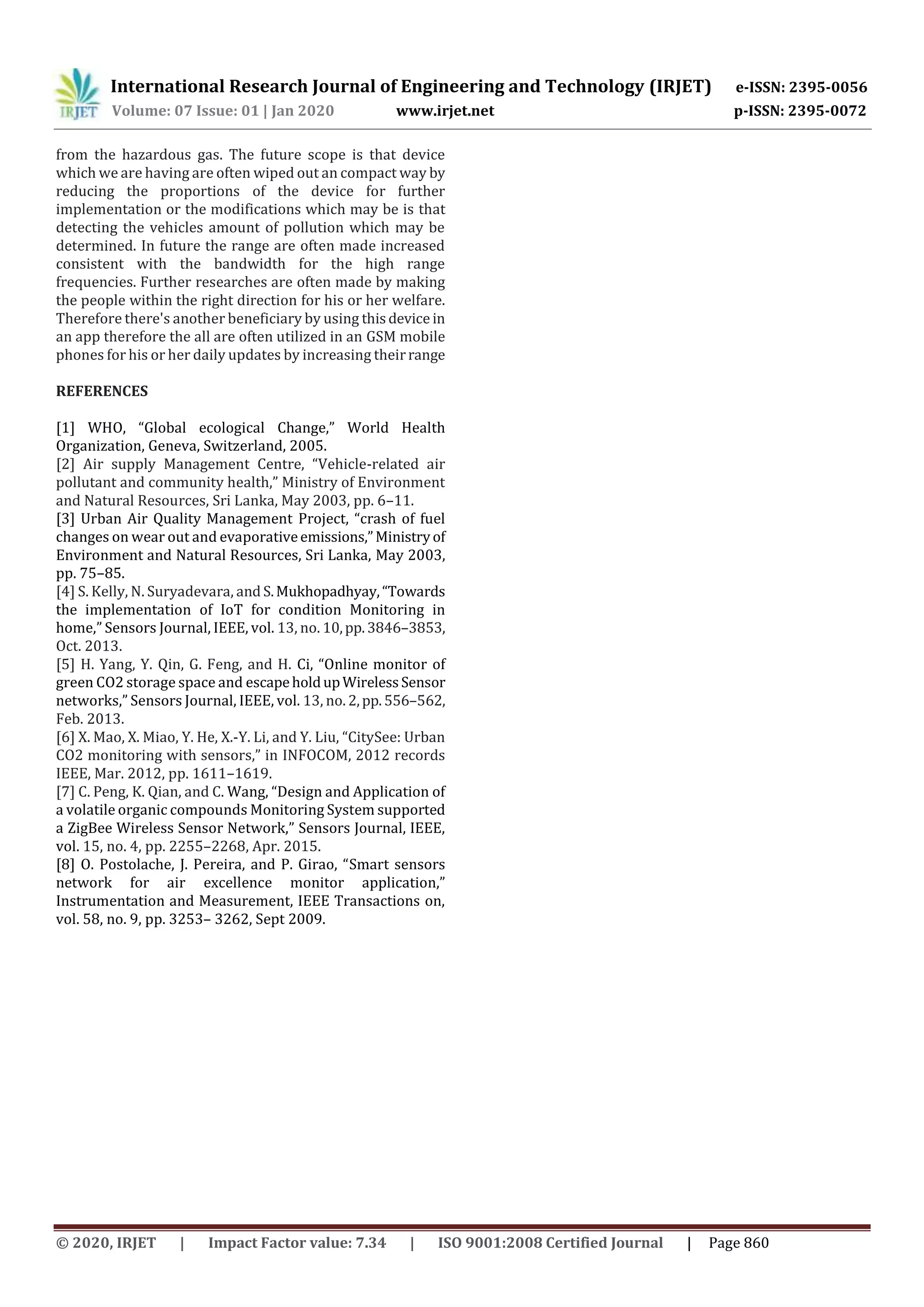 IRJET- An IoT based Low Cost Air Pollution Monitoring System | PDF