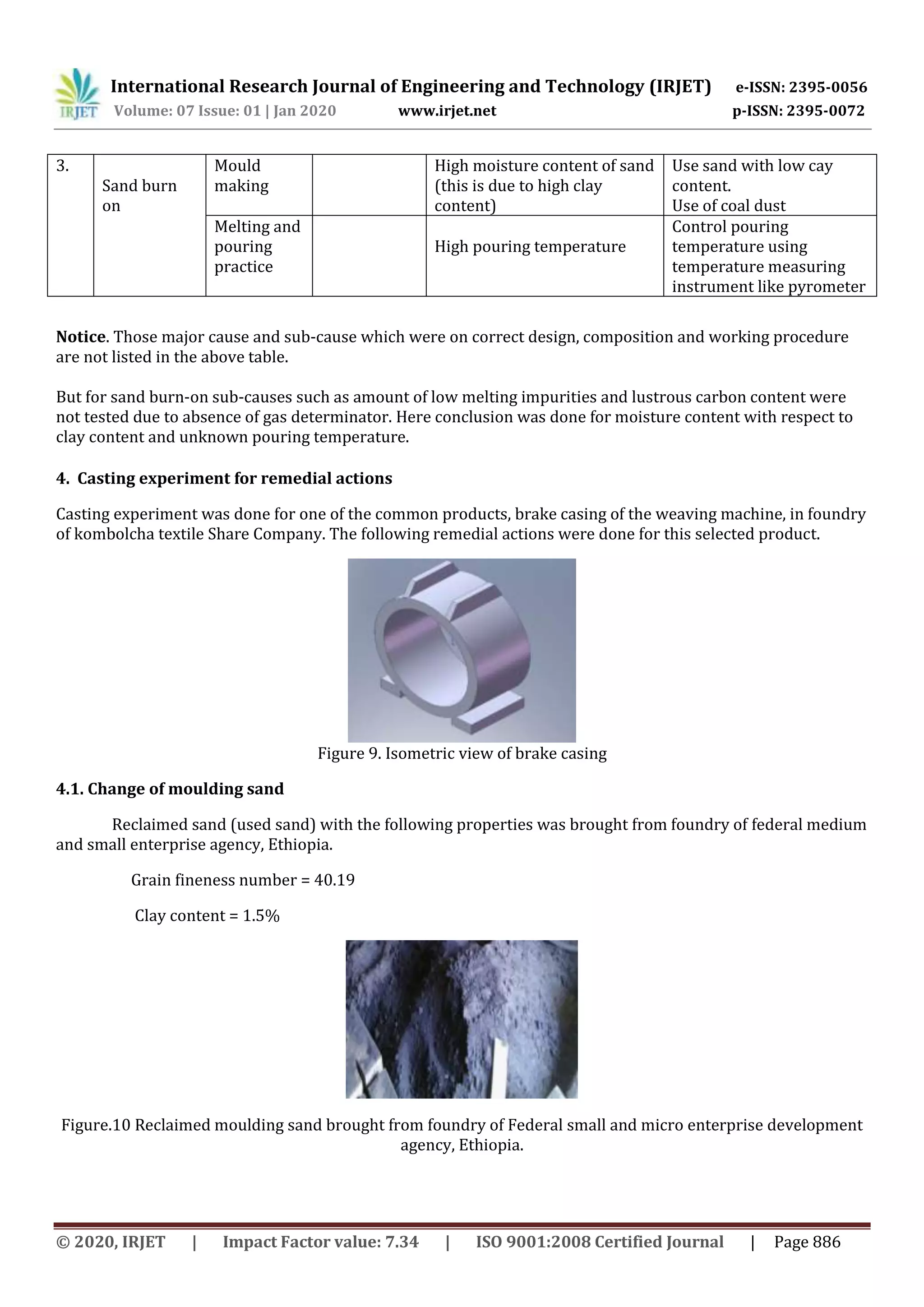 IRJET- Defect Analysis for Sand Casting Process (Case Study in Foundry of Kombolcha Textile ...
