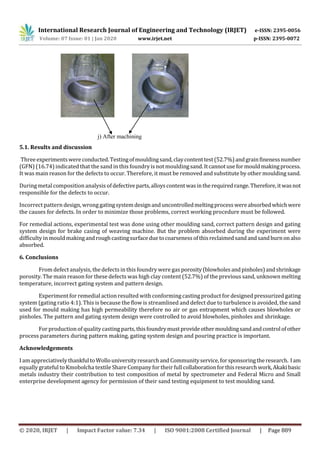 IRJET- Defect Analysis for Sand Casting Process (Case Study in Foundry ...