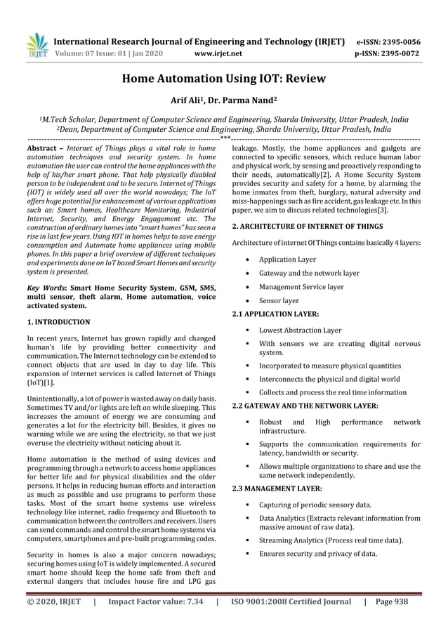 IRJET- Home Automation using IoT: Review | PDF