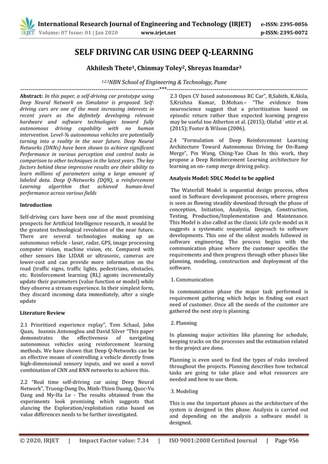 IRJET- Self Driving Car using Deep Q-Learning | PDF
