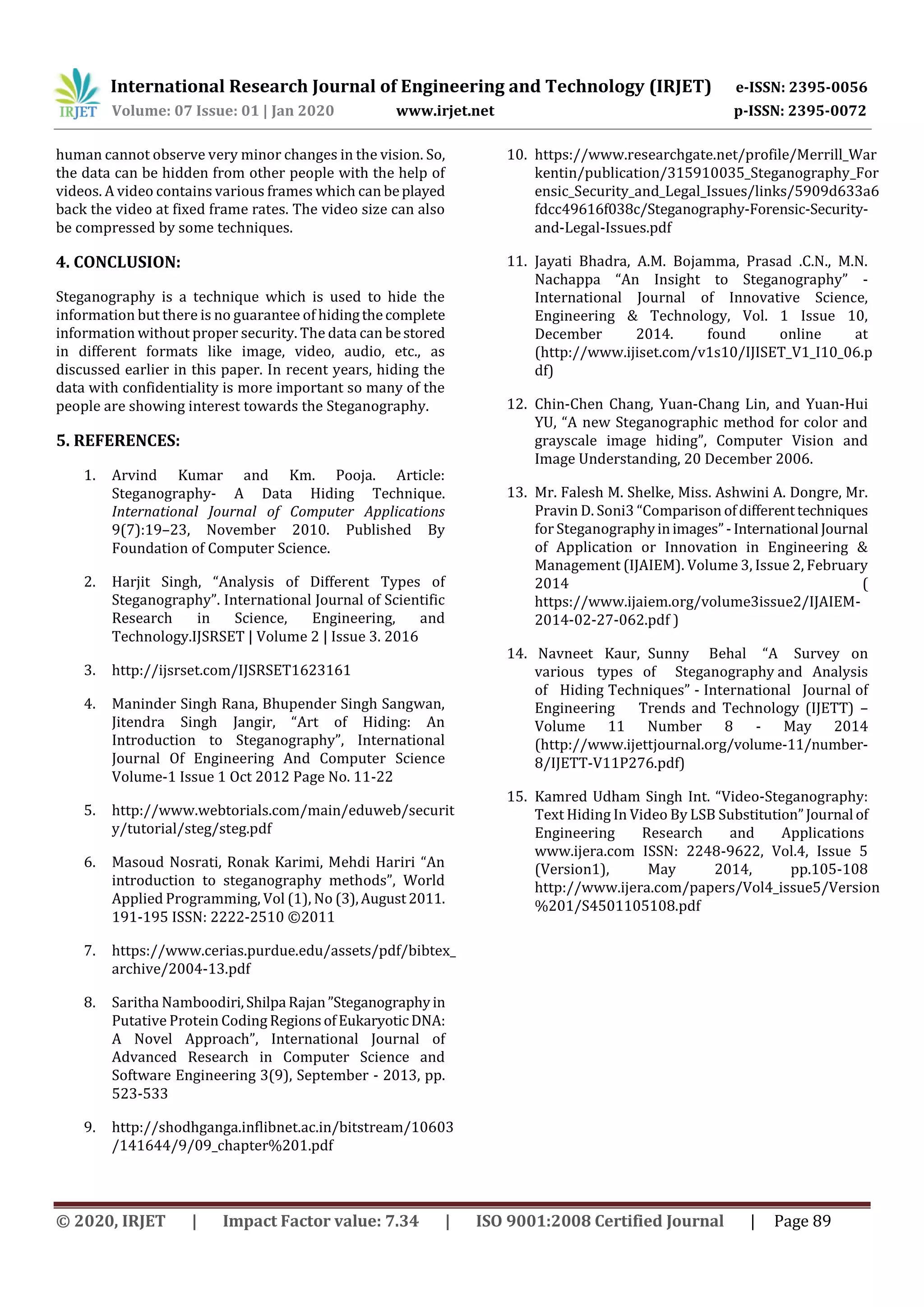 IRJET- An Overview of Steganography : Data Hiding Technique | PDF