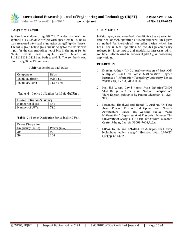 IRJET- An Efficient Multiply Accumulate Unit Design using Vedic Mathematics Algorithm | PDF
