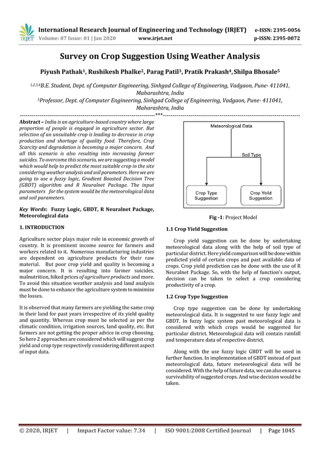 Irjet Survey On Crop Suggestion Using Weather Analysis Pdf