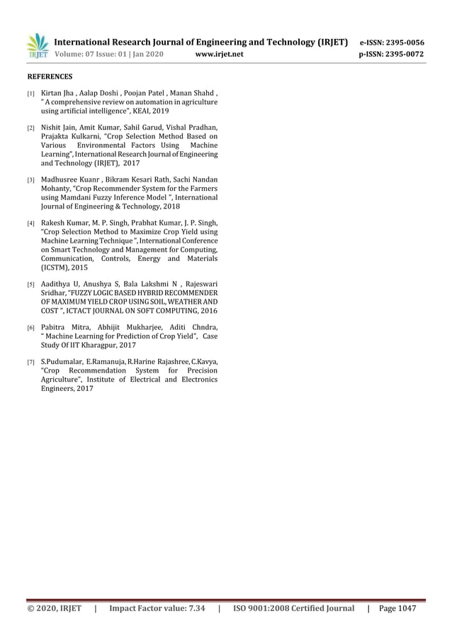 IRJET- Survey on Crop Suggestion using Weather Analysis | PDF