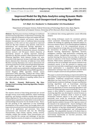IRJET- Improved Model for Big Data Analytics using Dynamic Multi-Swarm Optimization and ...