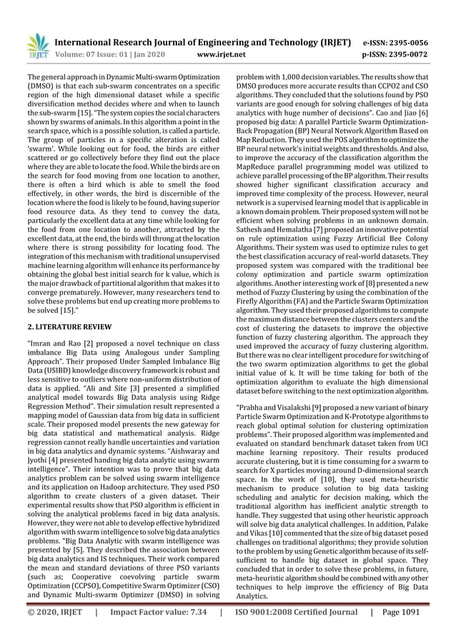 Irjet Improved Model For Big Data Analytics Using Dynamic Multi Swarm Optimization And