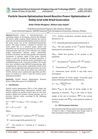IRJET- Particle Swarm Optimization based Reactive Power Optimization of Utility Grid with Wind ...