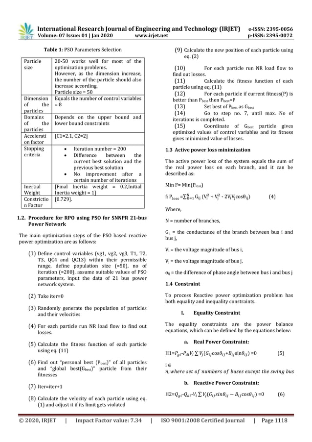 IRJET- Particle Swarm Optimization based Reactive Power Optimization of Utility Grid with Wind ...