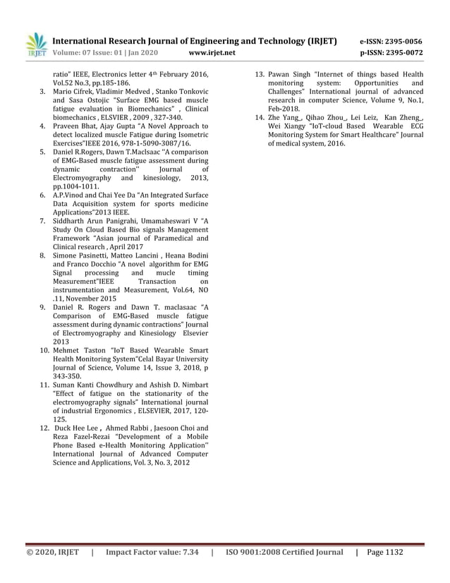 IRJET - Real Time Muscle Fatigue Monitoring using IoT Cloud Computing | PDF