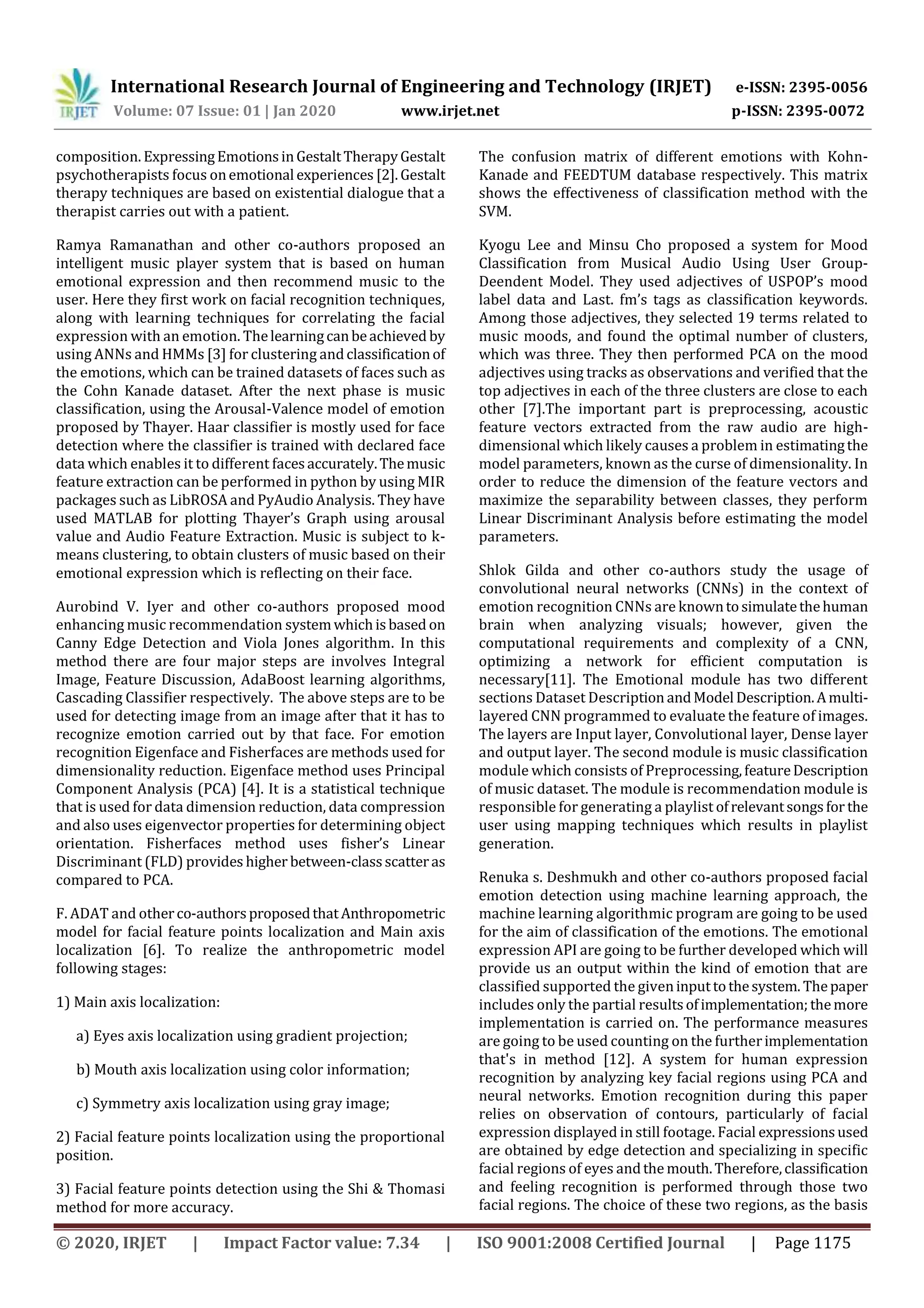 IRJET- Musical Therapy using Facial Expressions | PDF | Music ...