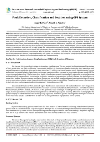 IRJET- Fault Detection, Classification and Location using GPS System | PDF