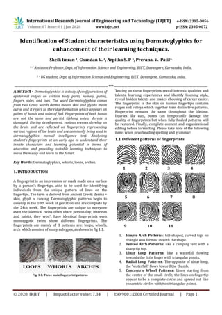 IRJET- Identification of Student Characteristics using Dermatoglyphics ...