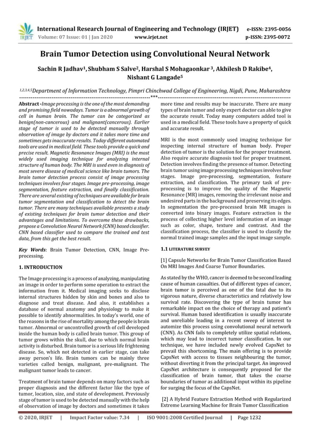 Irjet Brain Tumor Detection Using Convolutional Neural Network Pdf