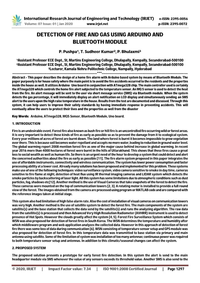 Irjet Detection Of Fire And Gas Using Arduino And Bluetooth Module Pdf
