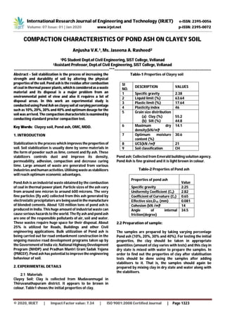 IRJET- Compaction Characteristics of Pond Ash on Clayey Soil | PDF
