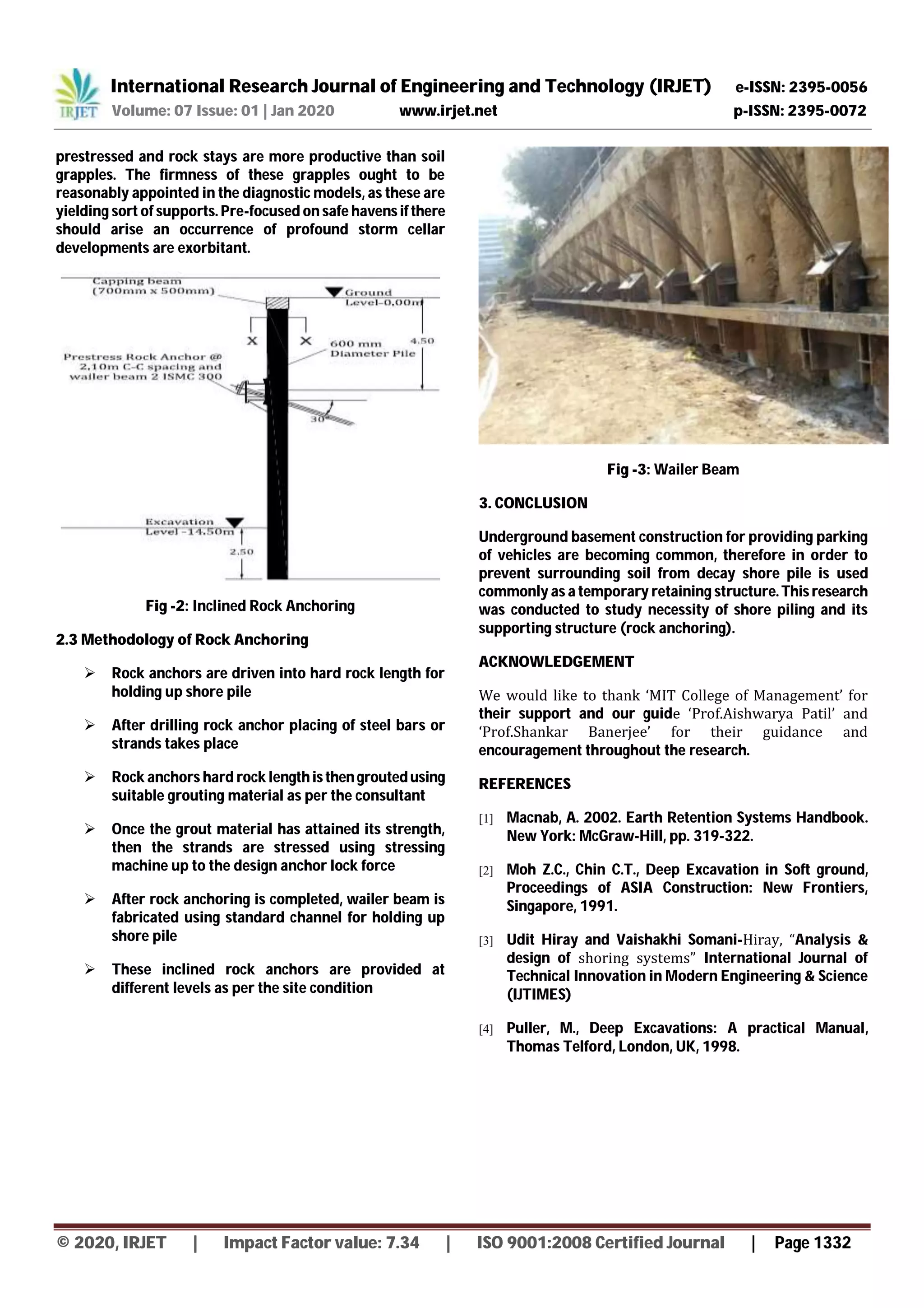 IRJET- Shore Pile and Rock Anchoring for Deep Excavation | PDF