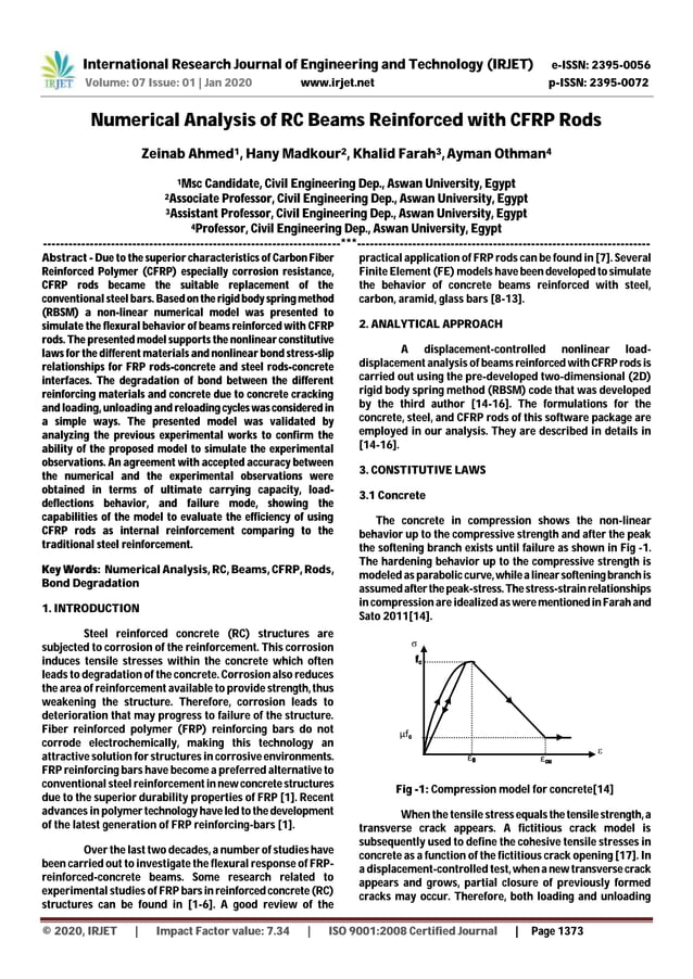 IRJET- Numerical Analysis of RC Beams Reinforced with CFRP Rods | PDF