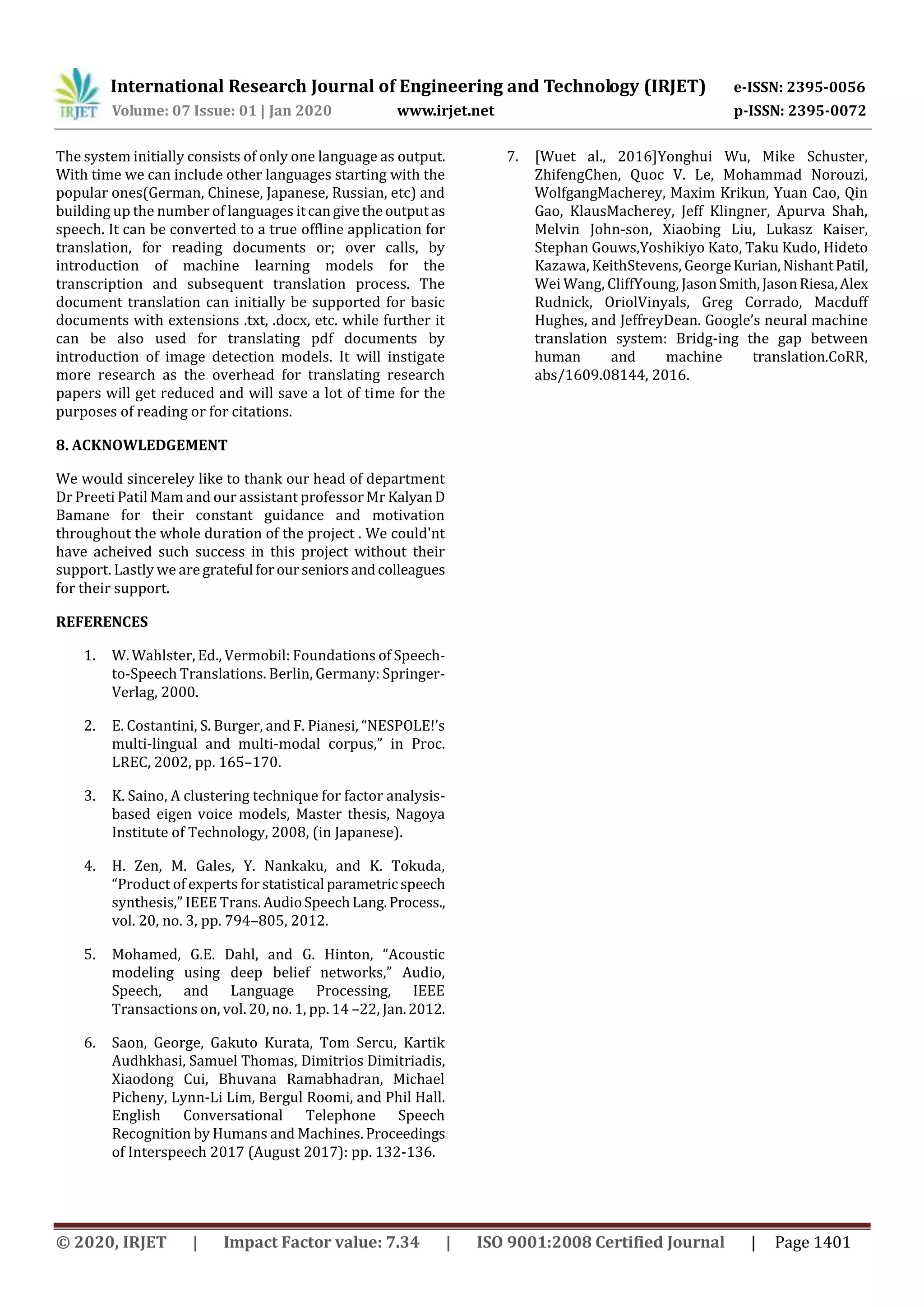 IRJET- Speech to Speech Translation System | PDF | Digital Audio | Computer Software and ...