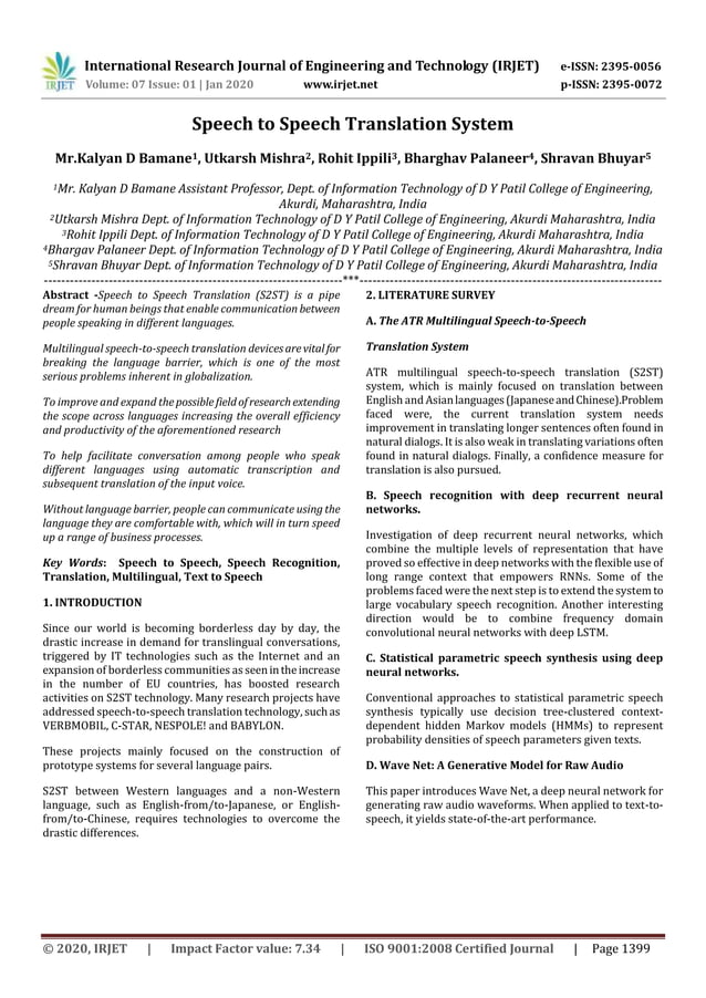 IRJET- Speech to Speech Translation System | PDF