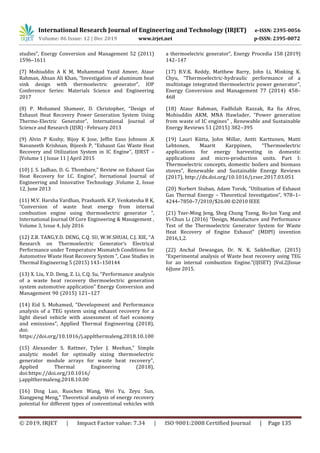 IRJET- Review on Electric Power Generation by use of IC Engine Exhaust ...