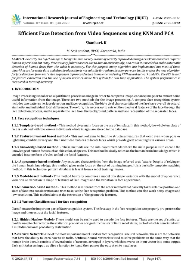 IRJET- Efficient Face Detection from Video Sequences using KNN and PCA | PDF | Computing ...