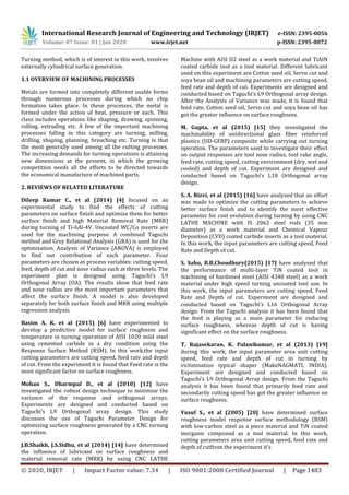 IRJET- Research Review on Multi-Objective Optimization of Machining Parameters by using Response ...