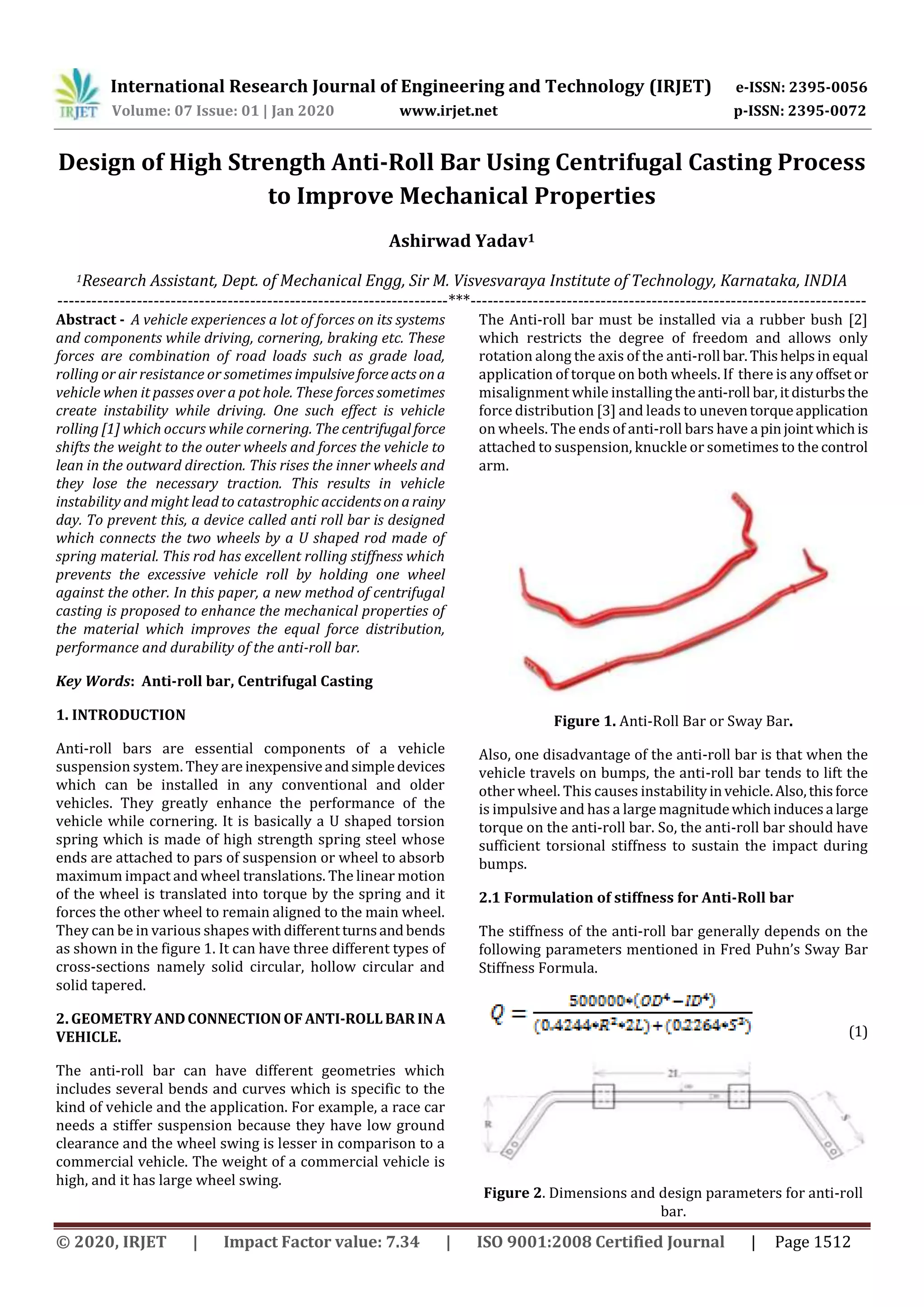 IRJET- Design of High Strength Anti-Roll Bar using Centrifugal Casting ...