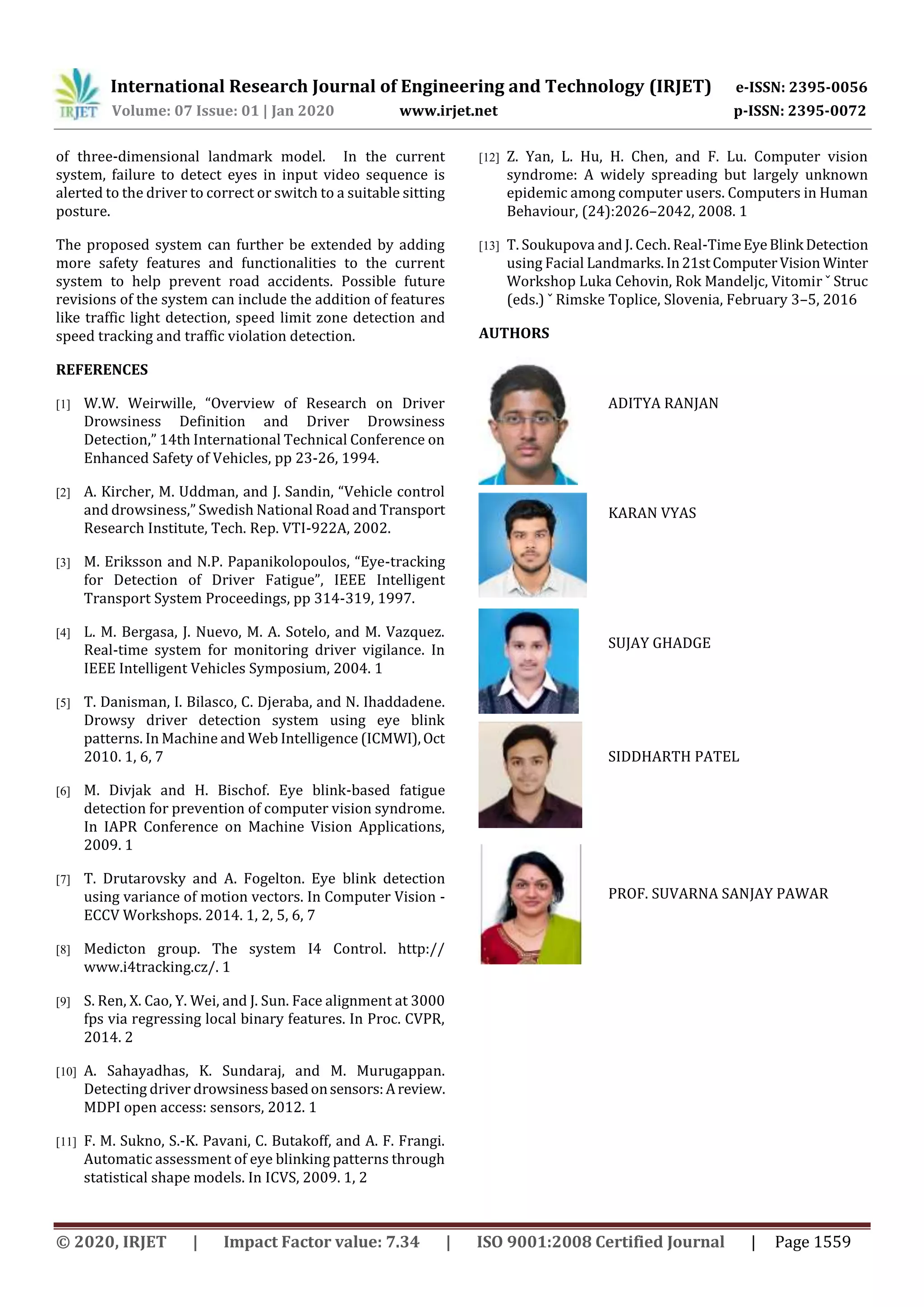 Irjet Driver Drowsiness Detection System Using Computer Vision Pdf