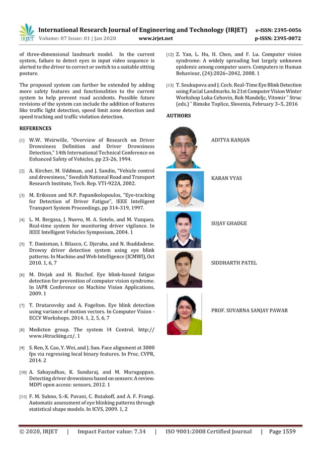 Irjet Driver Drowsiness Detection System Using Computer Vision Pdf