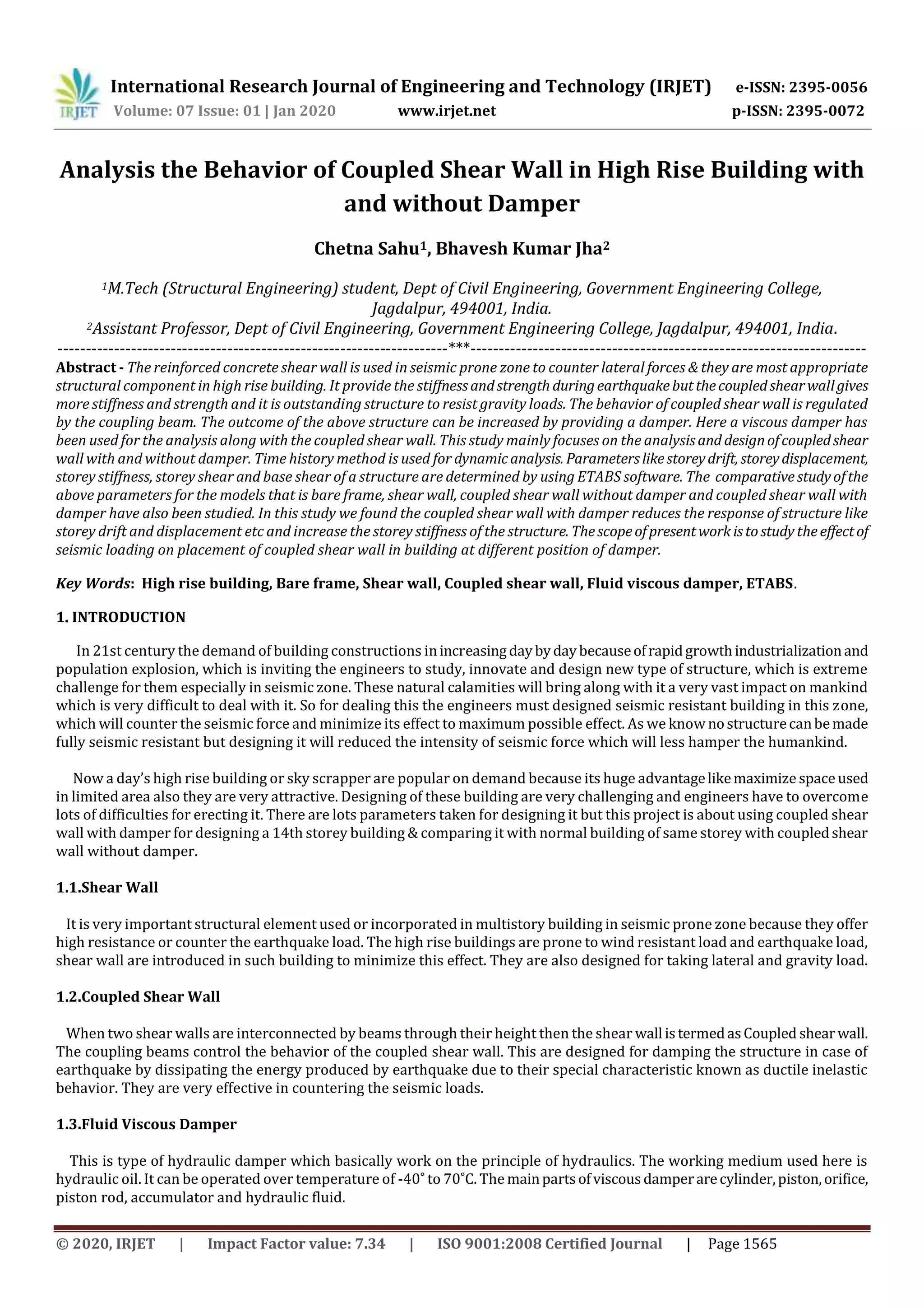 IRJET- Analysis the Behavior of Coupled Shear Wall in High Rise ...