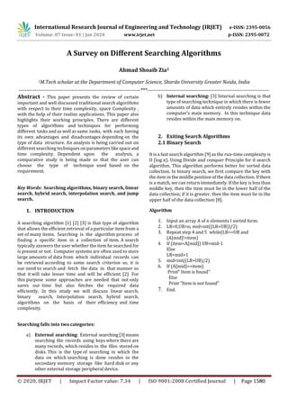 IRJET- A Survey on Different Searching Algorithms | PDF