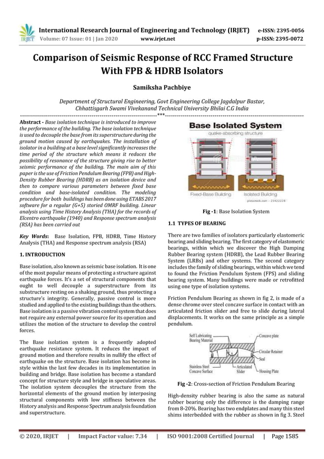 IRJET- Comparison of Seismic Response of RCC Framed Structure with FPB & HDRB Isolators | PDF