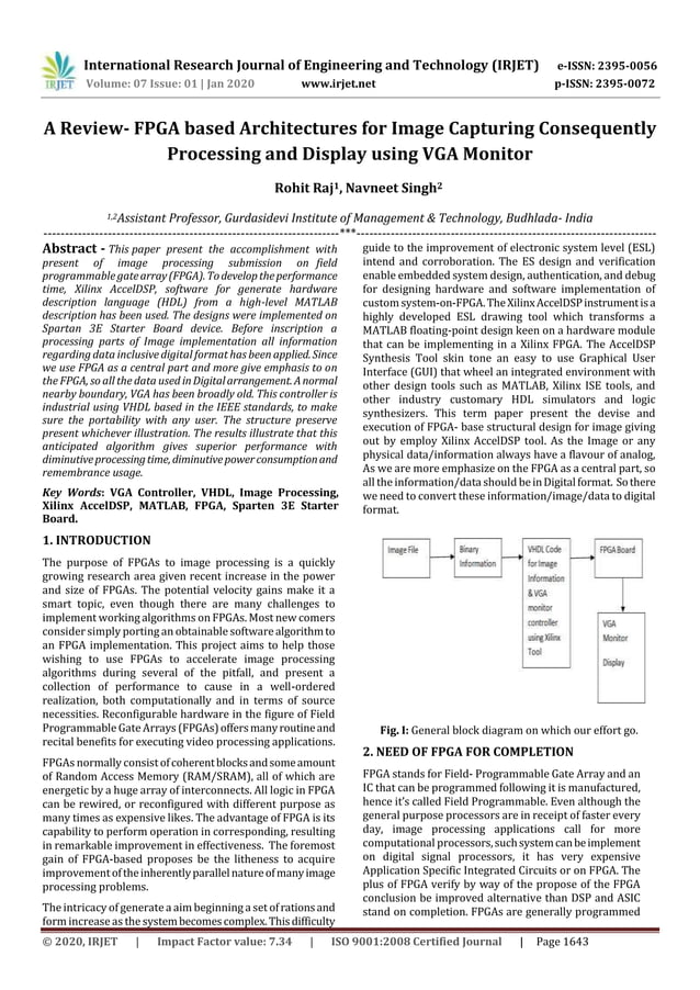 IRJET- A Review- FPGA based Architectures for Image Capturing Consequently Processing and ...