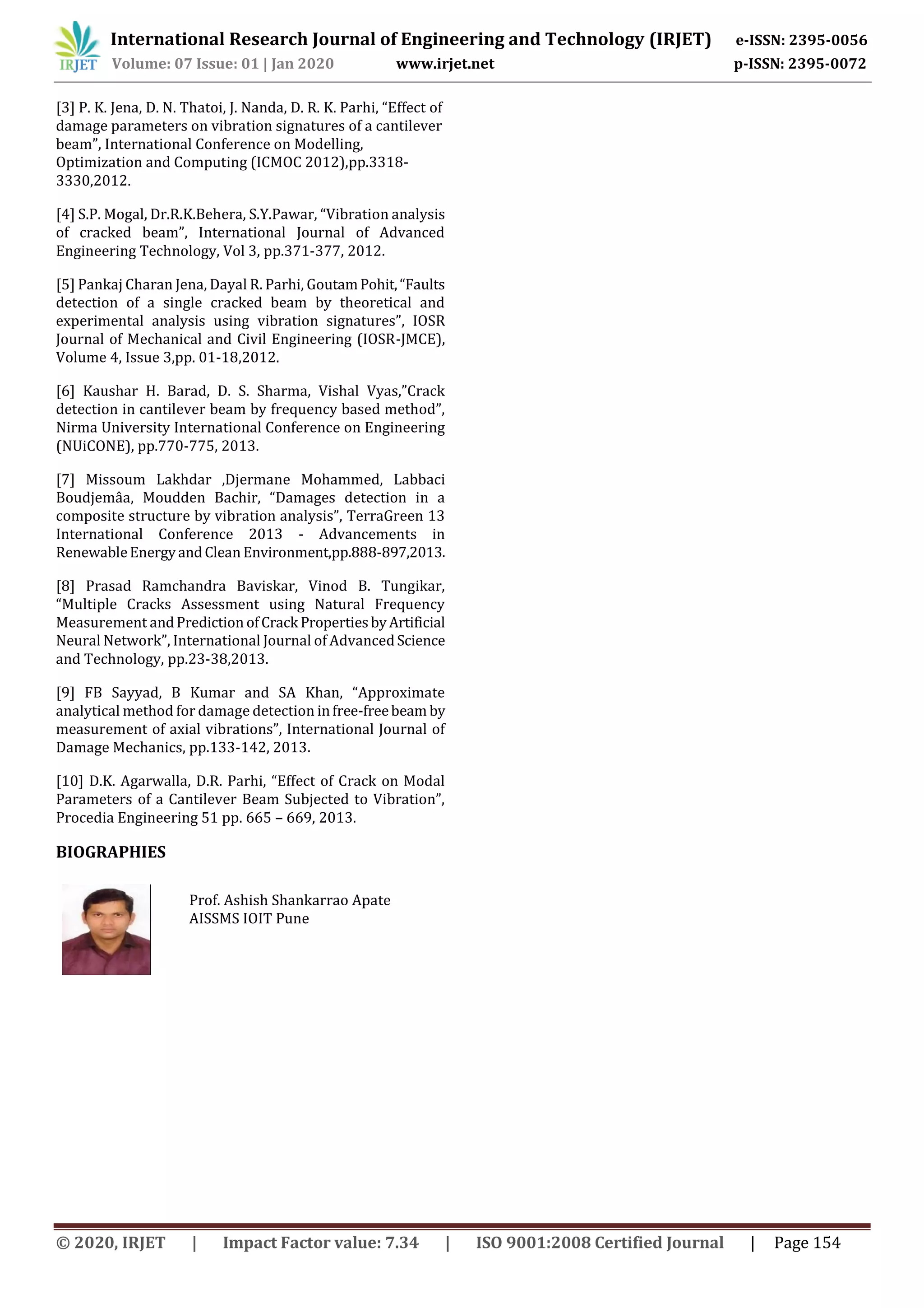 IRJET- Crack Detection of Cantilever Beam by using FEA | PDF